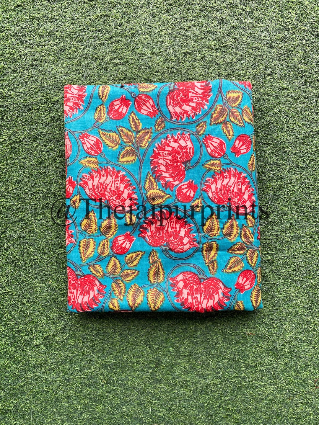 Floral Hand Block Printed Fabric, Indian Hand Dyed Soft Cotton Fabric ...