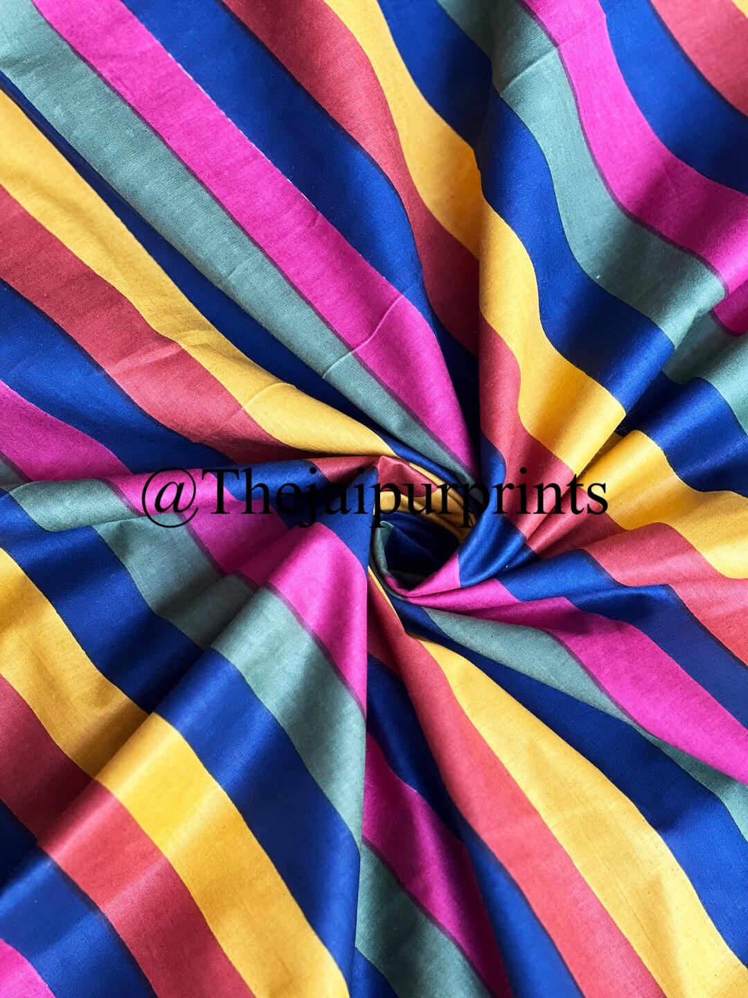 New Multi- Color Stripe Print Fabric, Indian Handmade 100% Soft Cotton ...