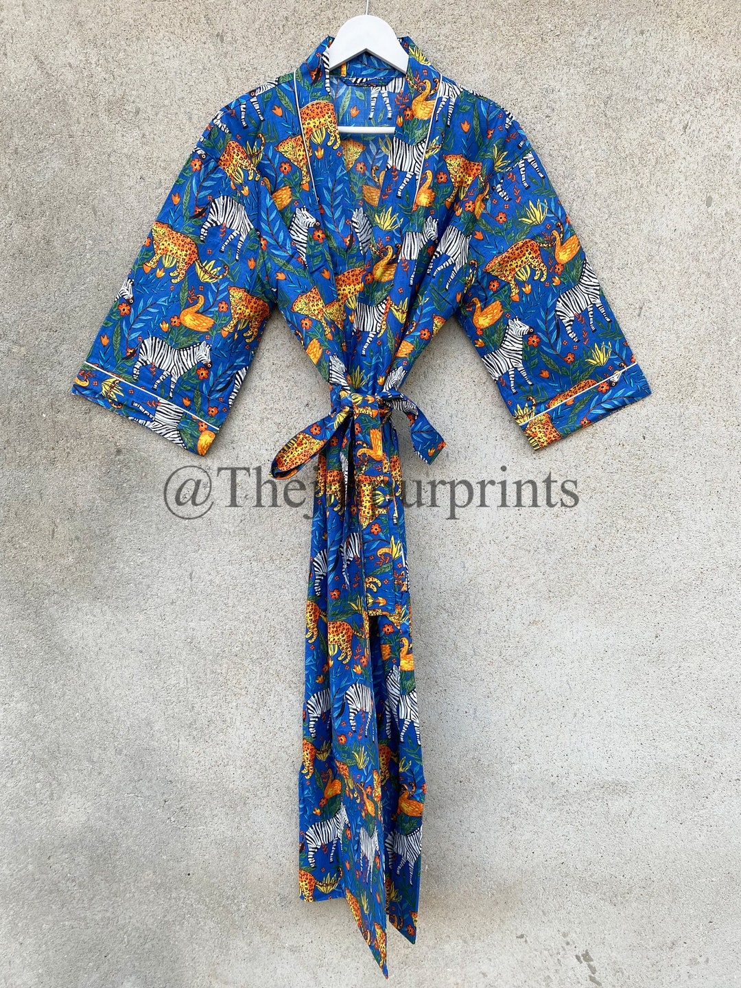 Blue Zebra and Tiger Print Kimono Robe, Jungle Print Robe, Bridesmaid ...