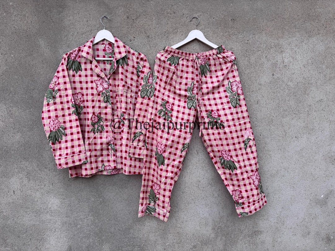 Hand Block Print Cotton Pajama Set, Floral Lounge Set - Etsy