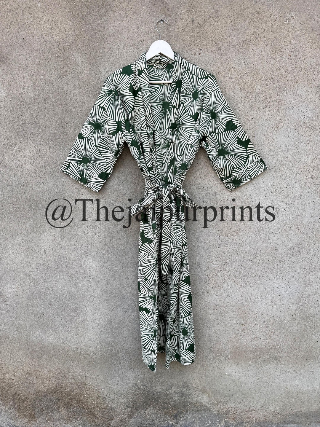 New Beautiful Dark Green Tie Dye Pattern Kimono Robe, Indian Handmade ...