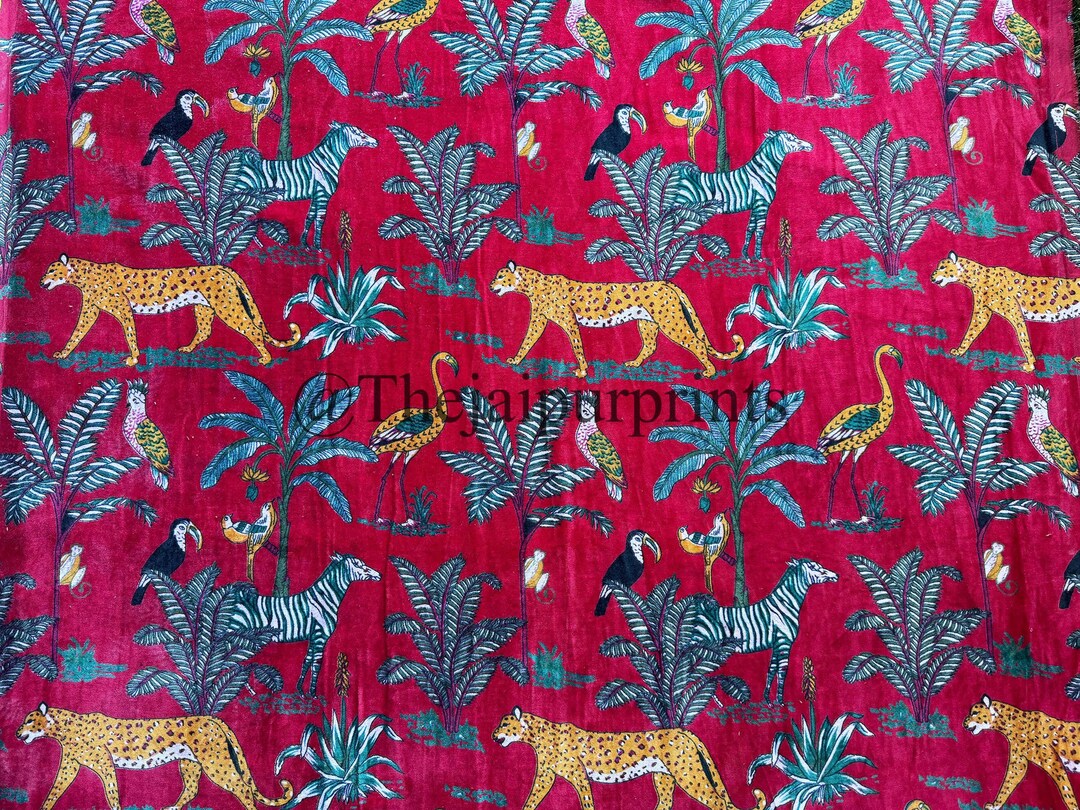 Red Jungle Animal Print Velvet Fabric: Upholstery & Dressmaking - Etsy