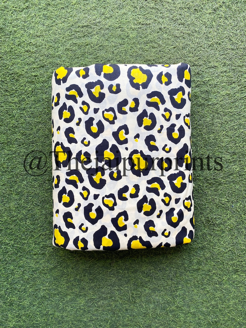 Green Leopard Skin Print Fabric, Screen Printed Fabric, Indian Hand ...