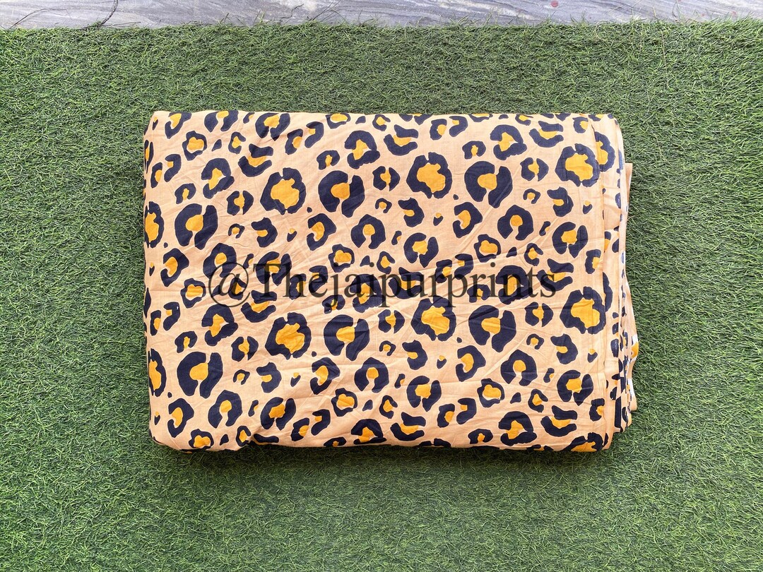 Wild Leopard Skin Print Safari Fabric, Indian Hand Printed Sewing ...
