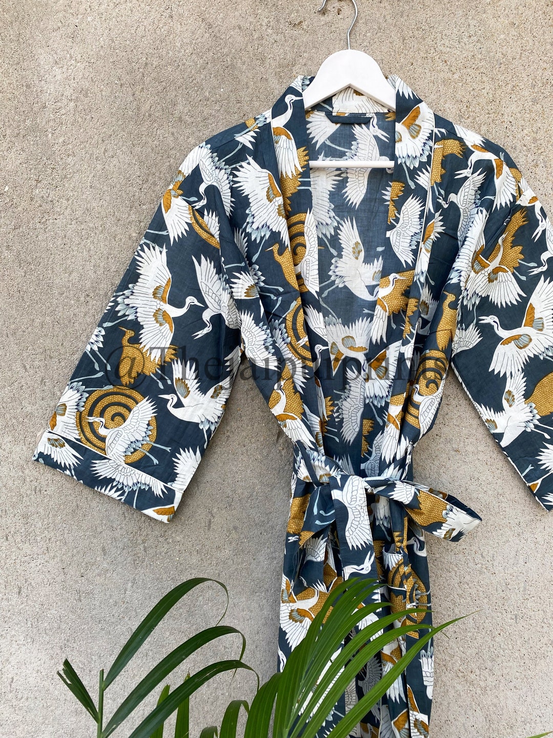 Gray White Bird Cotton Robe, Dressing Gown, Bridal Robe, Robes for ...