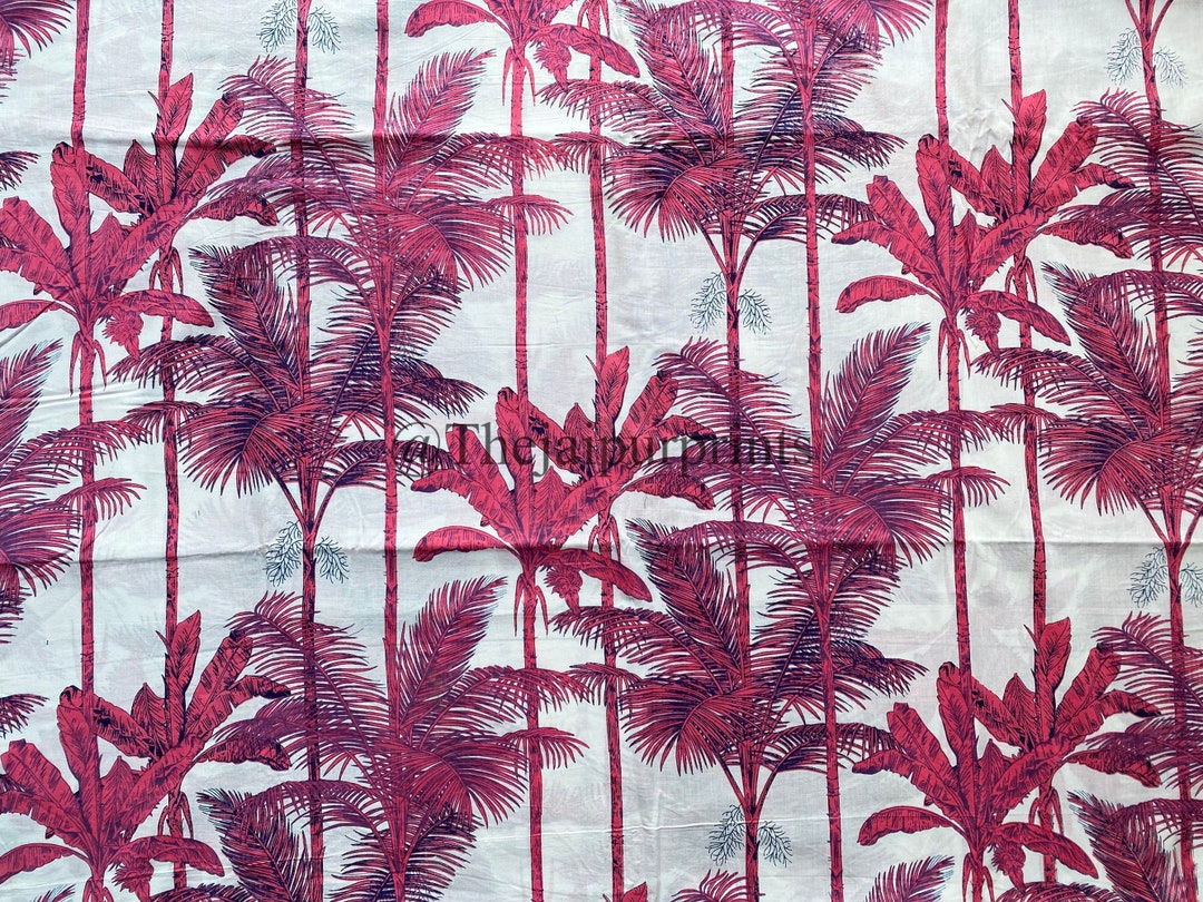 Pink Palm Tree Fabric by the Yard, Tropical Palm Tree Indian Cotton ...