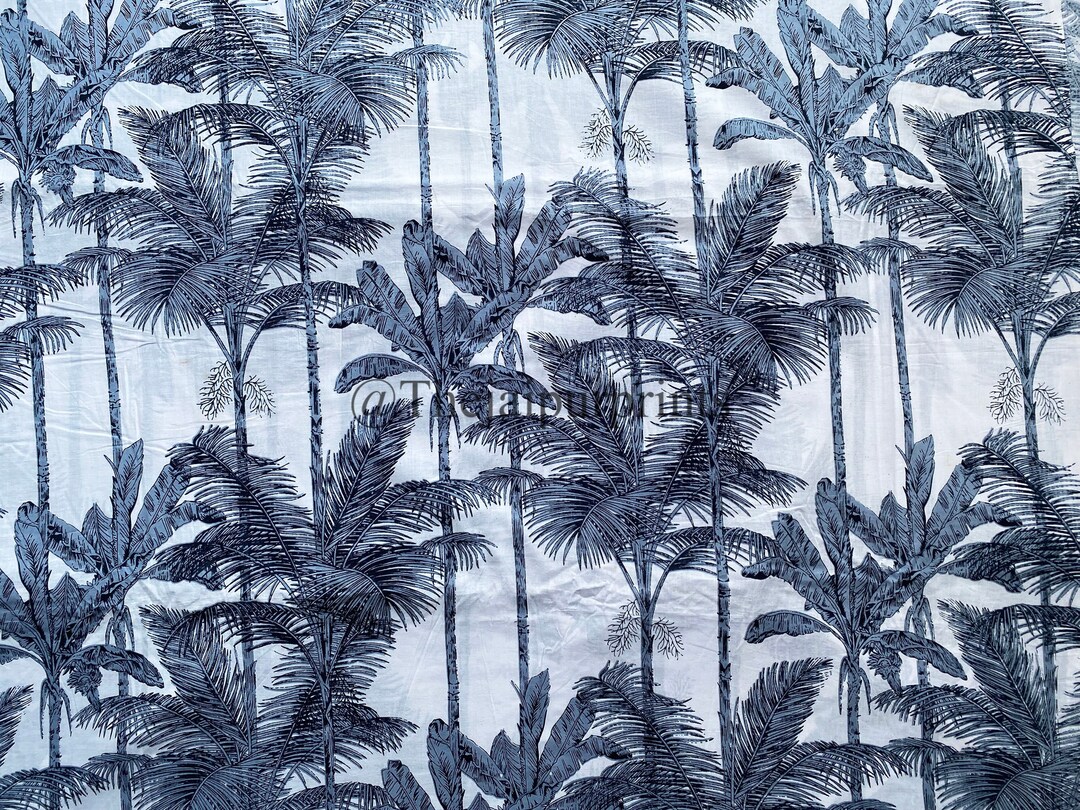 New Black Palm Tree Print Fabric, Indian Soft Cotton Fabric, Fabric for ...