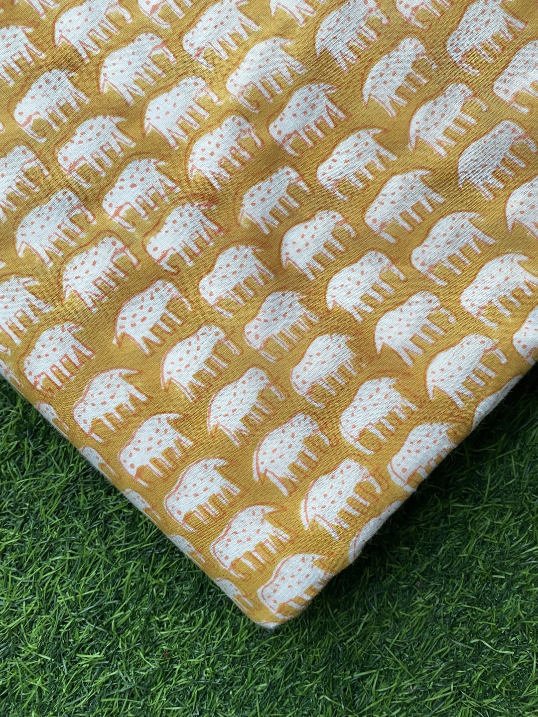 Yellow Mustard Elephant Print Fabric: Hand Block Indian Cotton - Etsy