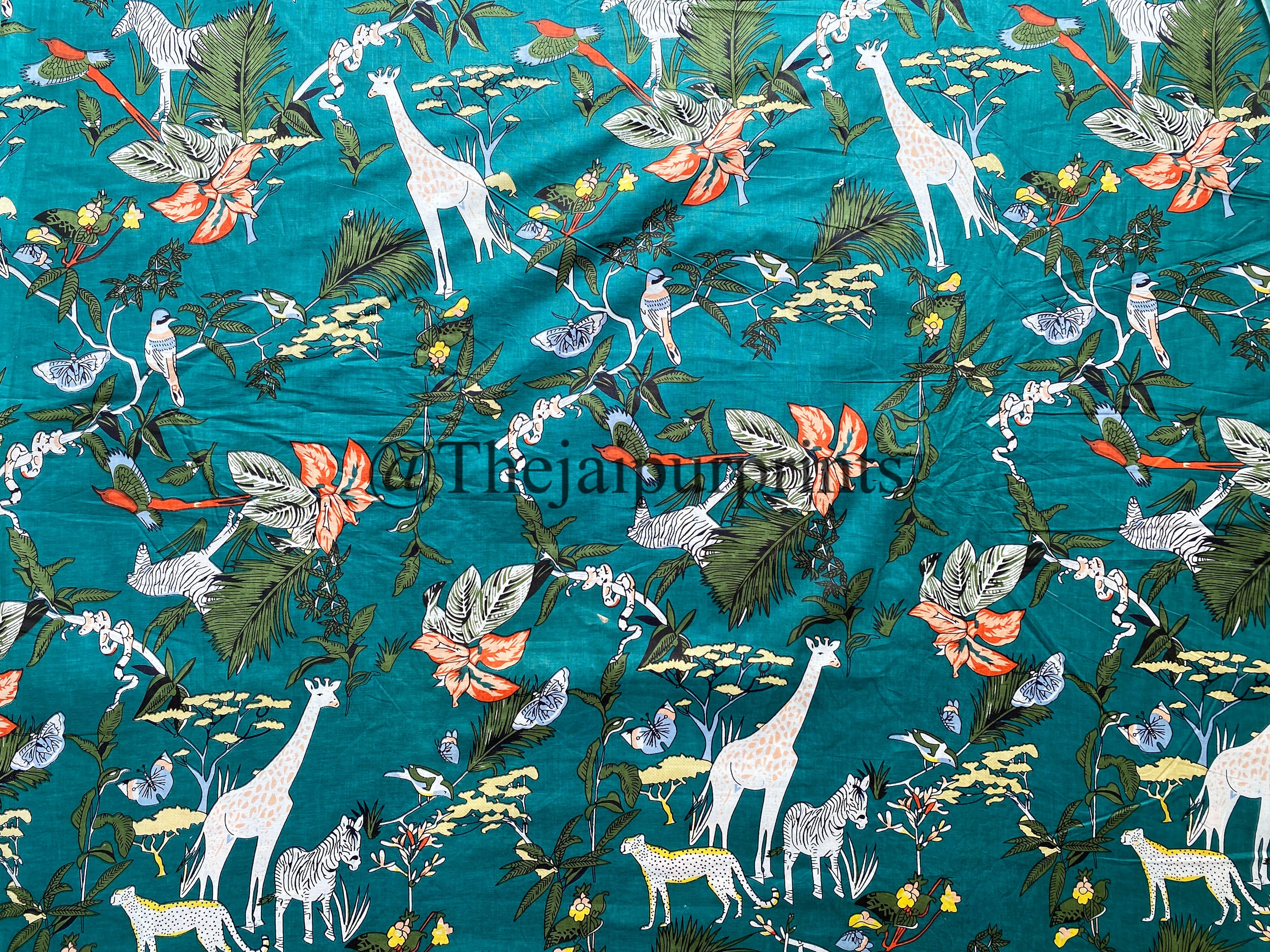 Jungle Animal Print Fabric: Indian Cotton, Tropical Theme - Etsy
