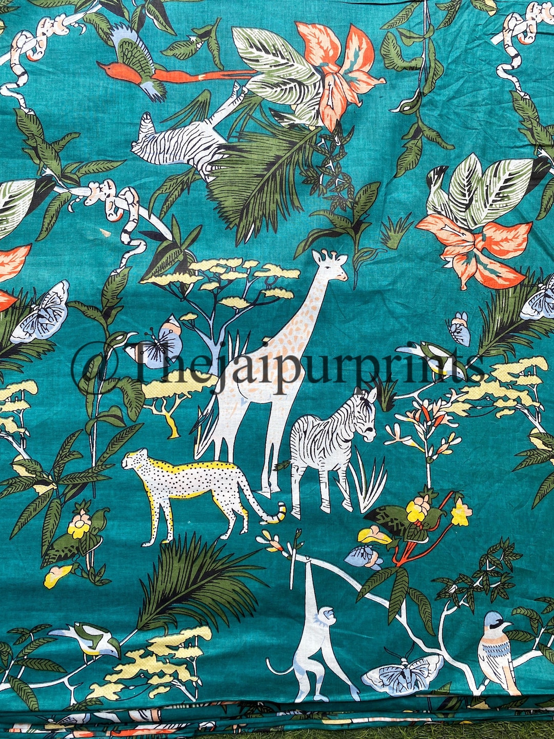 Jungle Animal Print Fabric: Indian Cotton, Tropical Theme - Etsy