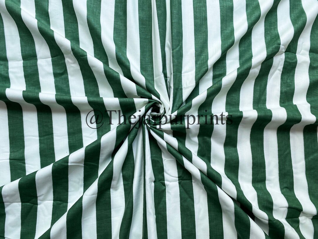 Tela de algodón a rayas estampada a mano, verde y blanca, cortada a ...