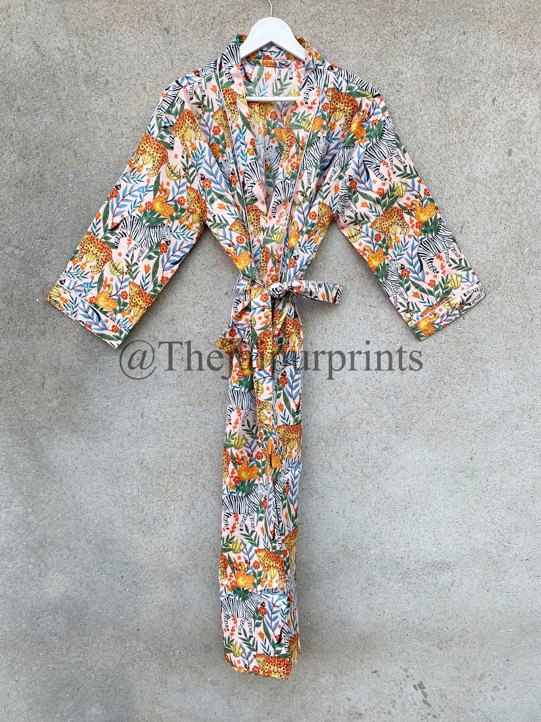 Bohemian Tiger Print Beach Robe, Cotton Kimono Dress, Bridal Robes ...