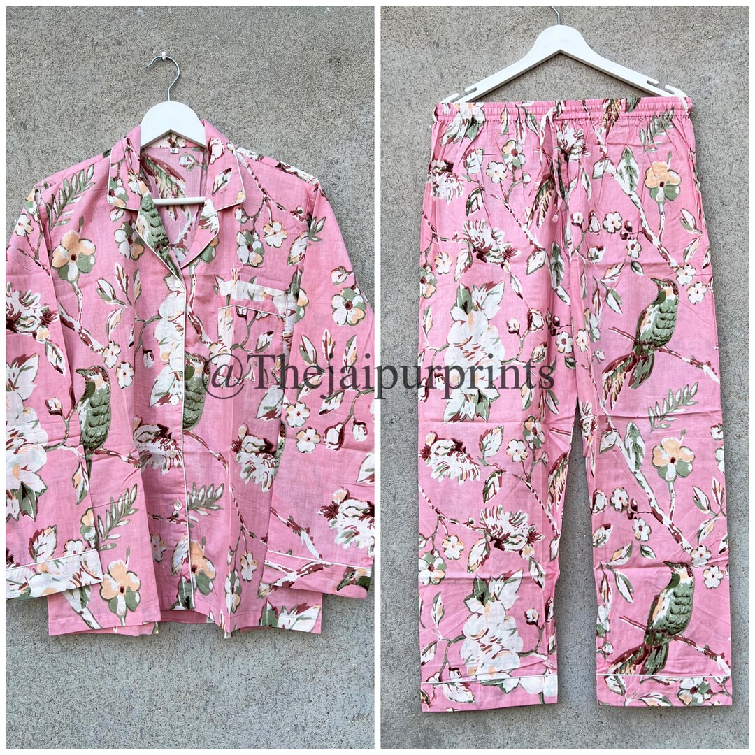 Bird Print Cotton Pajama Set, Pajama Set for Women, Bridesmaid Pj Set ...