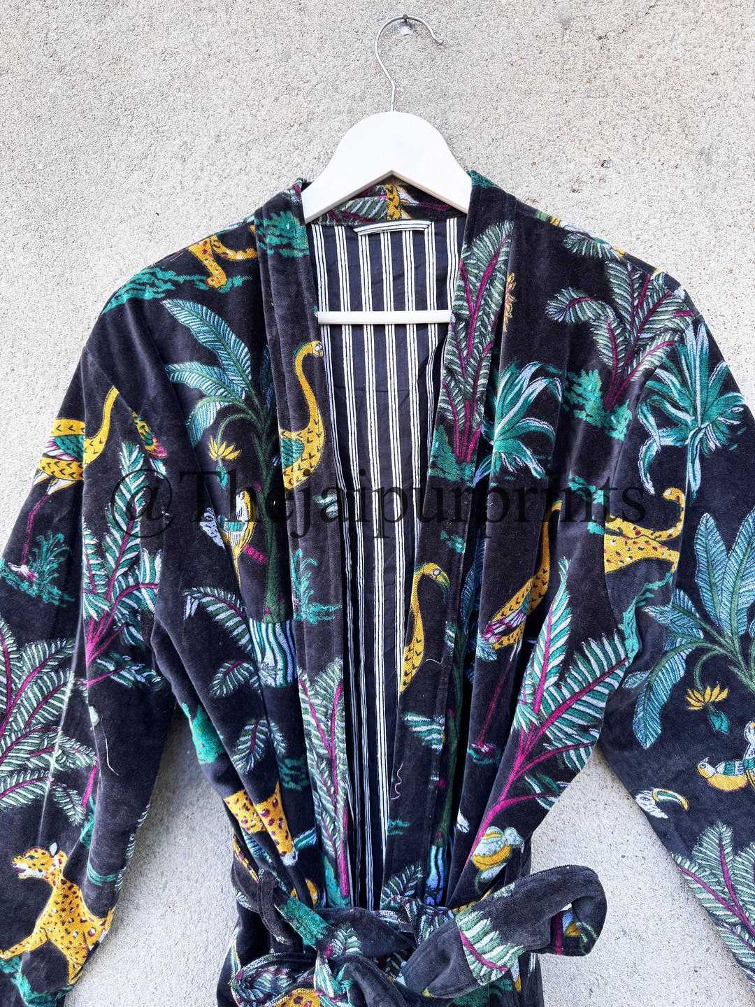 Velvet Kimono Robes, Black Jungle Print Kimono, Women's Robes, Kimono ...