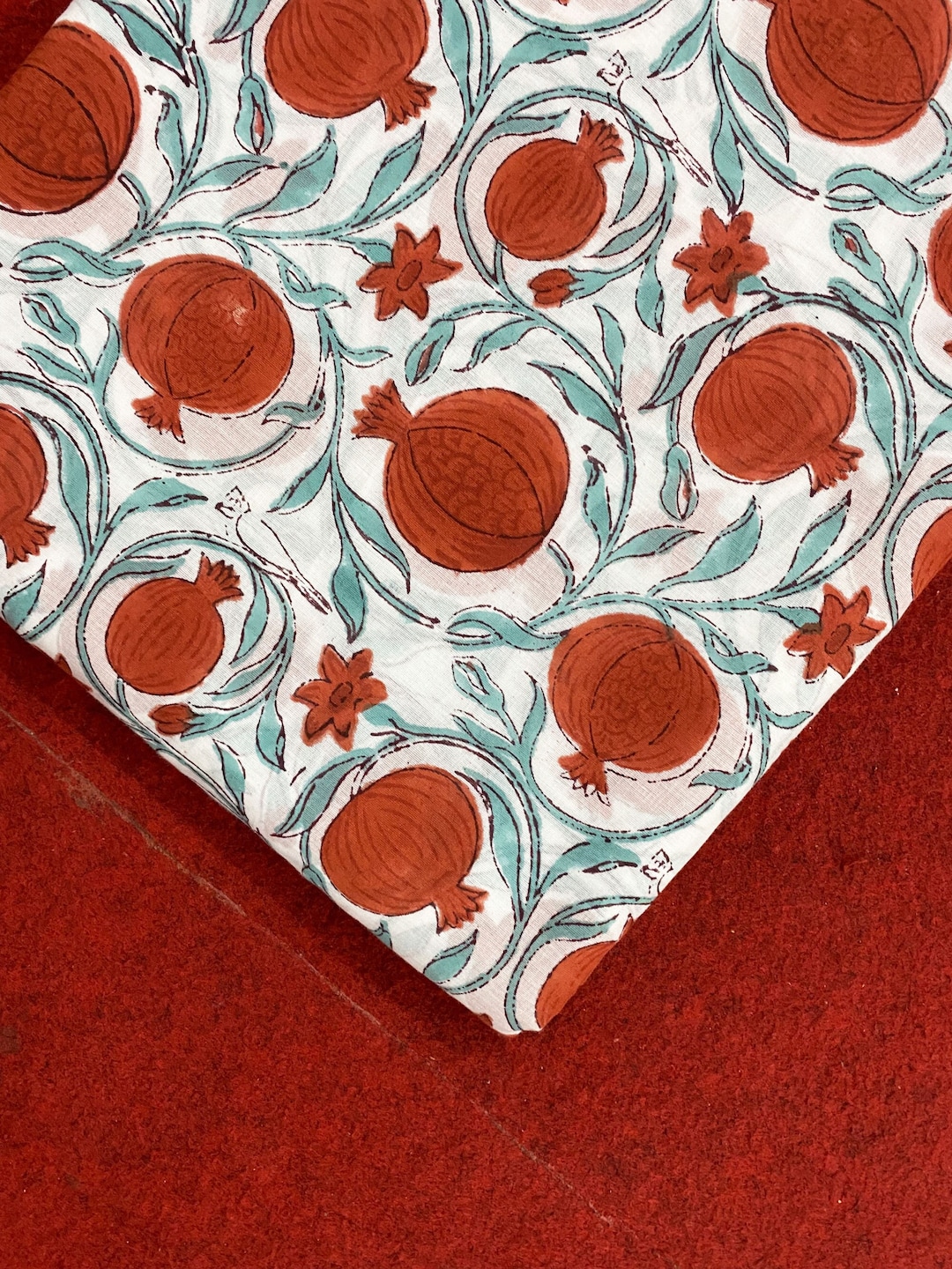 Indian Hand Block Print Cotton Fabric by the Yard, Pomegranate Print ...