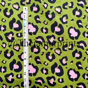 Green Leopard Skin Print Fabric, Screen Printed Fabric, Indian Hand ...