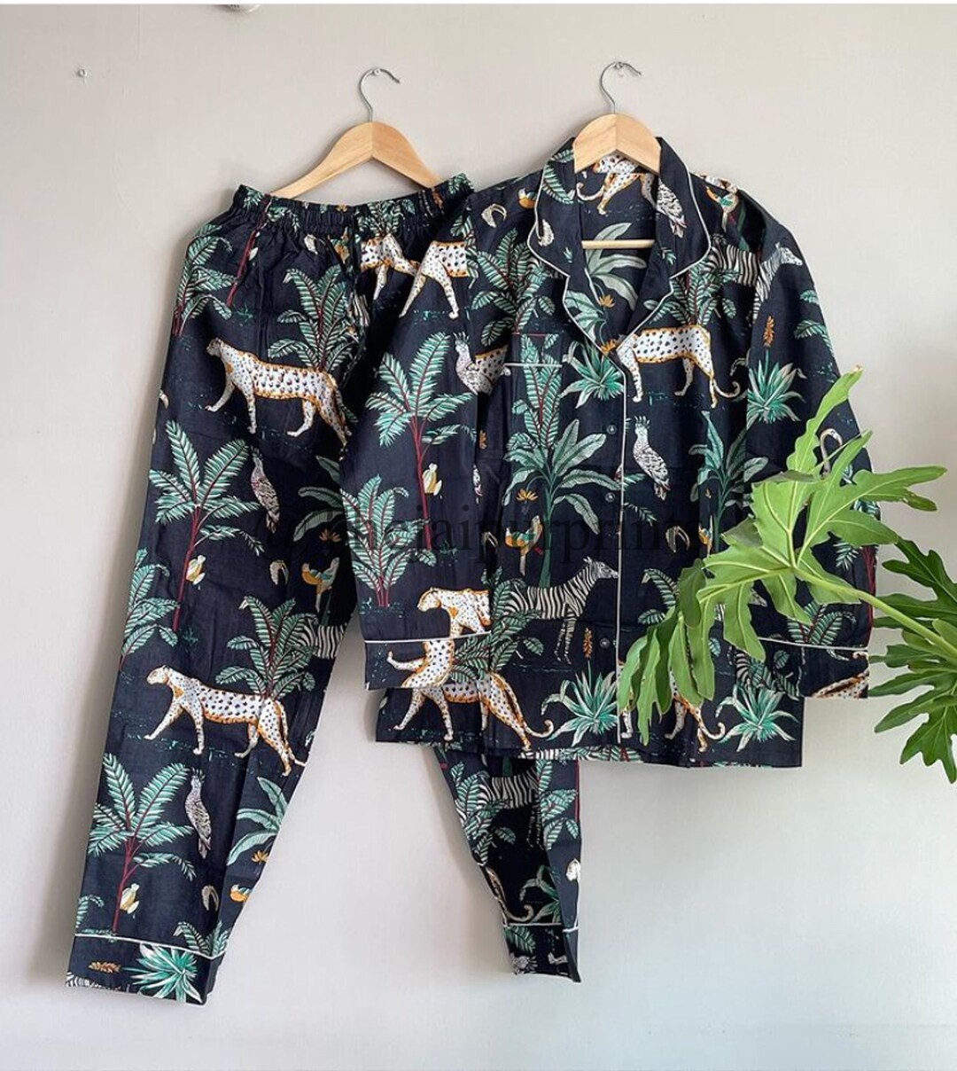 100% Indian Cotton Women Pajama, Tiger Print Pj Set, Adult Nightsuit ...
