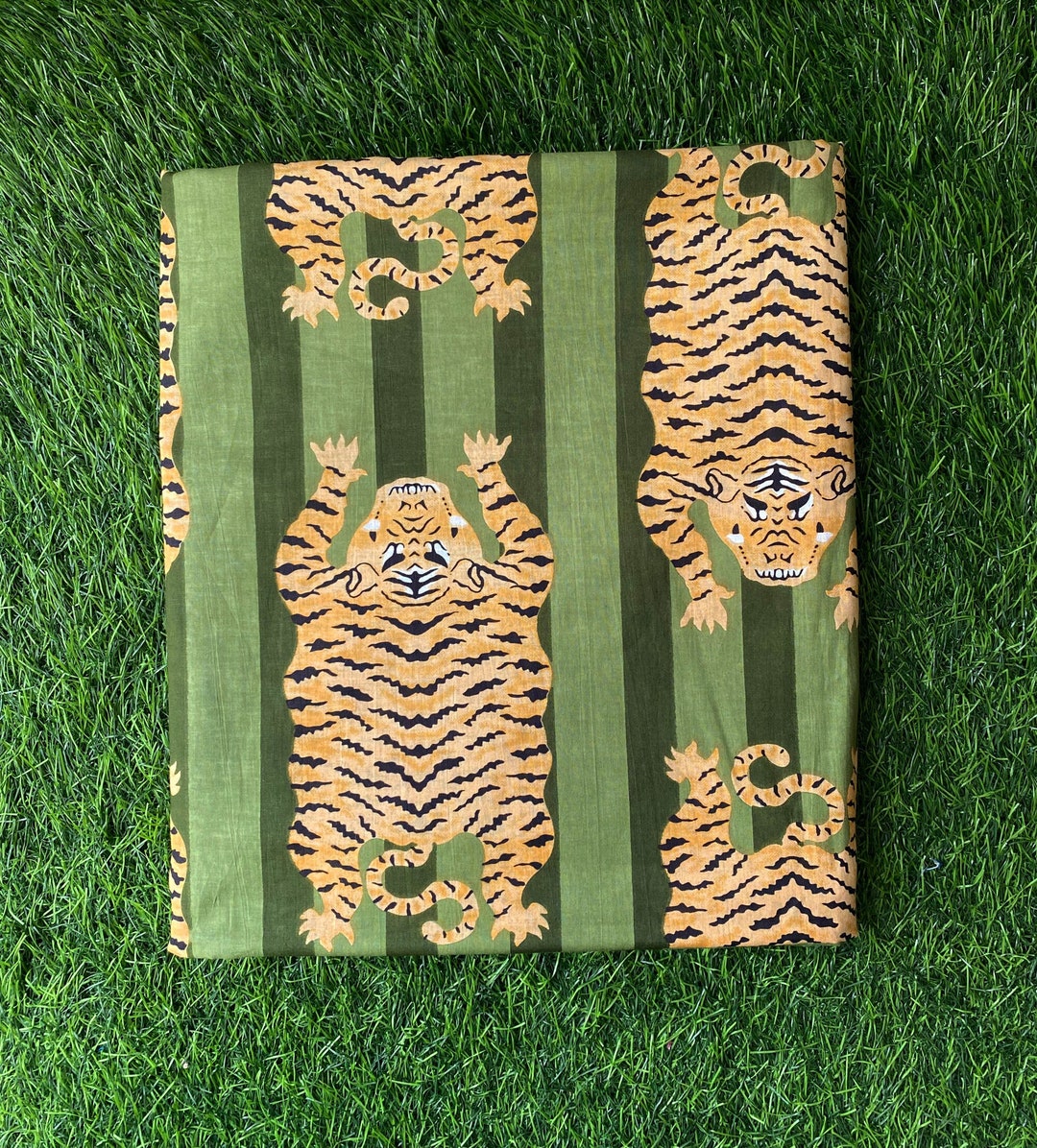 Green Tiger Print Cotton Fabric: Indian Dressmaking Material - Etsy