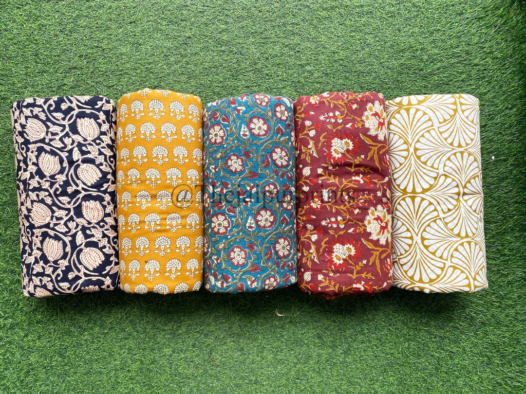 Floral Print Cotton Fabric: Indian Hand Block Printed Fabric by the ...
