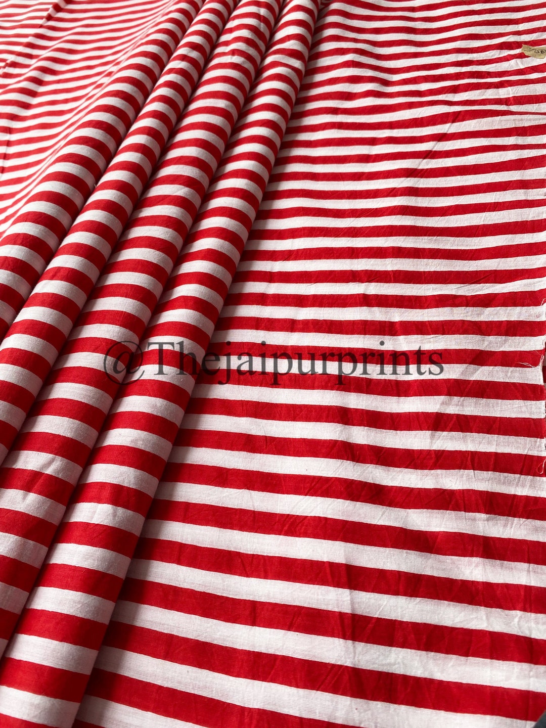Red & White Pure Cotton Stripes Fabric, Fabric by the Yard, 100% Cotton ...
