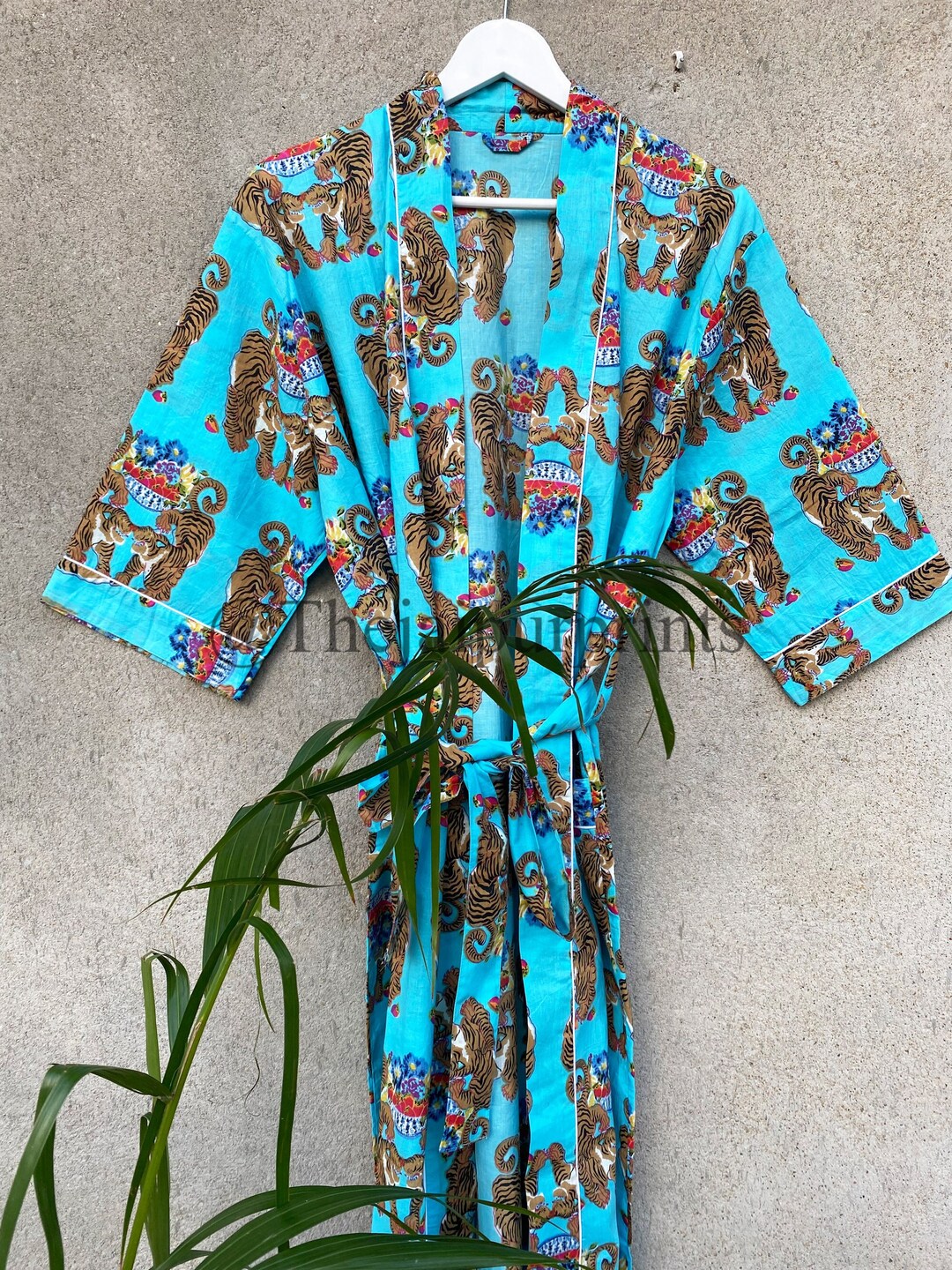 Cotton Kimono Robe: Tiger Print Dressing Gown, Summer Nightwear - Etsy