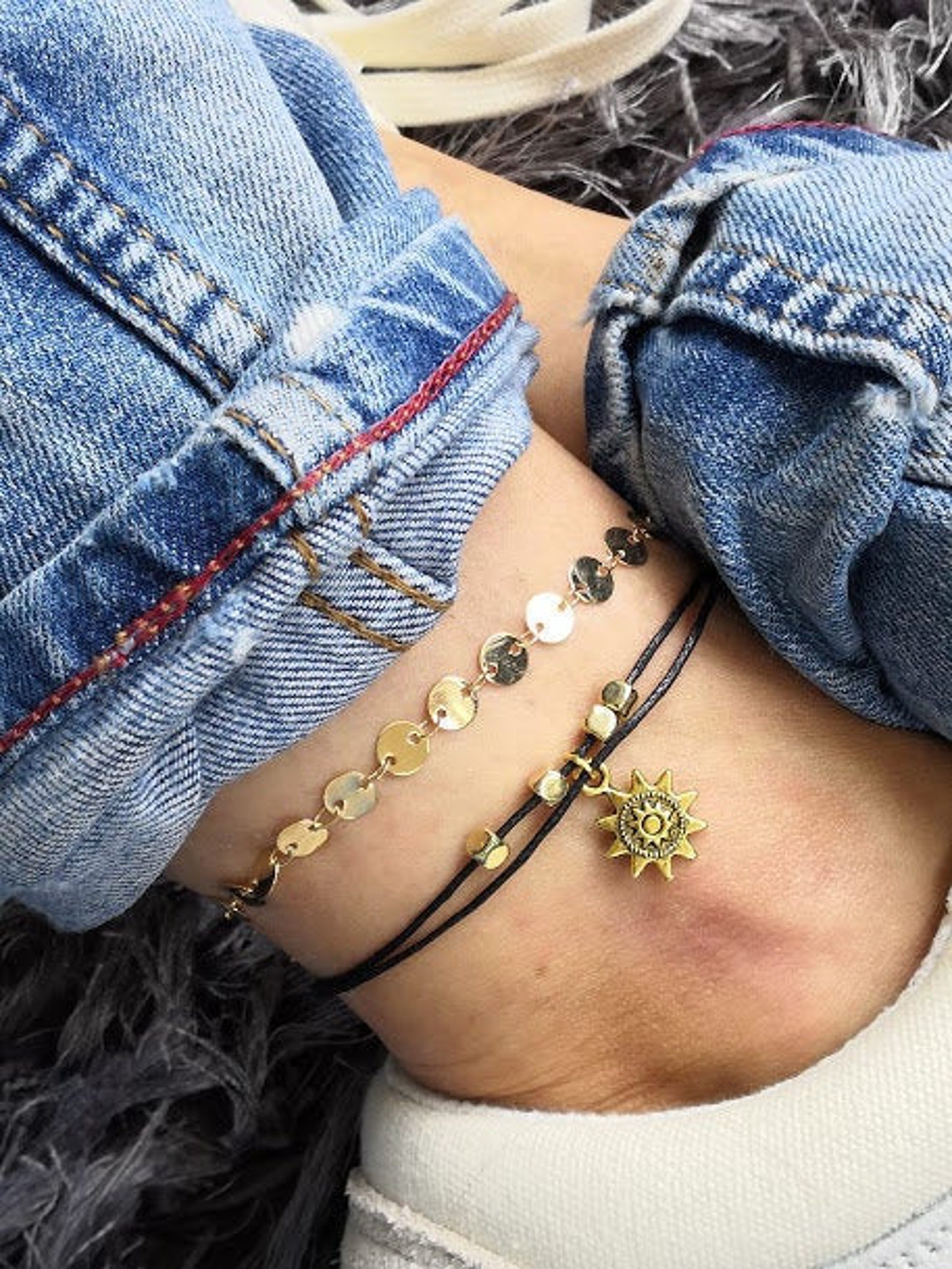 Sun Beaded Anklet Gold Anklet Sun Anklet Beach Anklet - Etsy