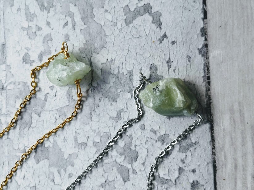Raw Prehnite Gold Necklace Natural Stone Necklace Crystal - Etsy