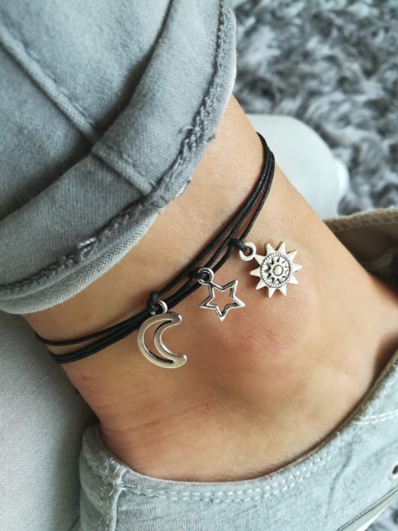 Sun Anklet Moon Anklet Star Anklet Set of 3 Anklets | Etsy