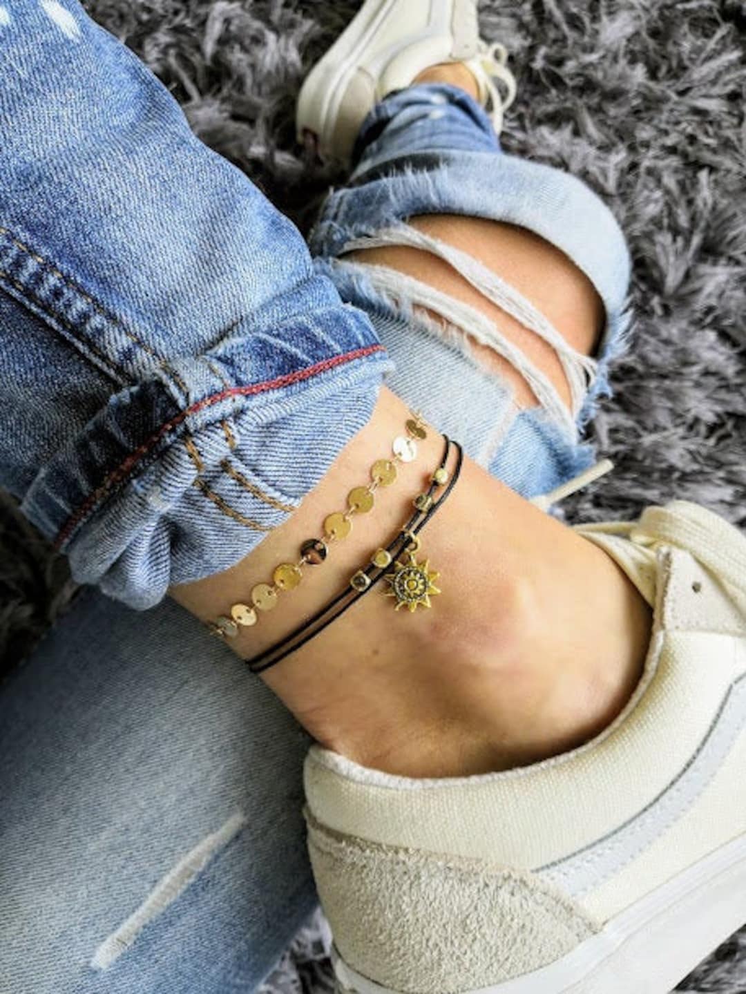 Sun Beaded Anklet, Gold Anklet, Sun Anklet, Beach Anklet, Ankle ...