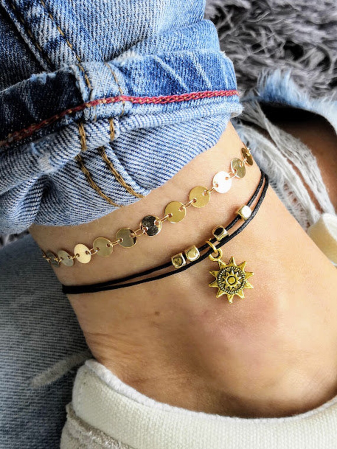 Sun Beaded Anklet Gold Anklet Sun Anklet Beach Anklet - Etsy