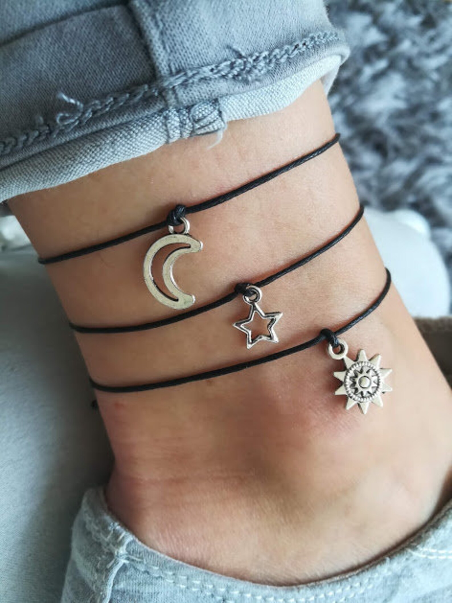 Sun Anklet Moon Anklet Star Anklet Set of 3 Anklets - Etsy UK