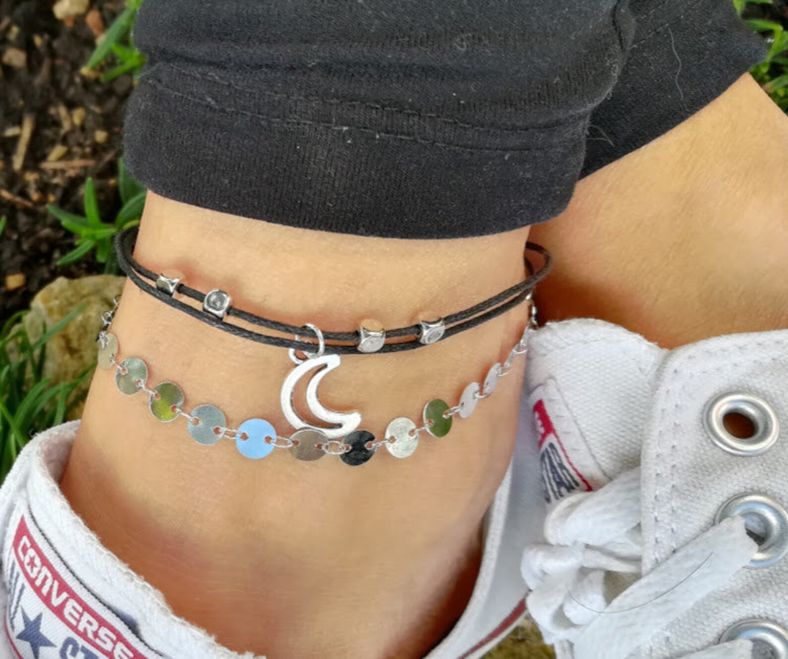 Moon Beaded Anklet Silver Anklet Anklet Beach Anklet Ankle - Etsy