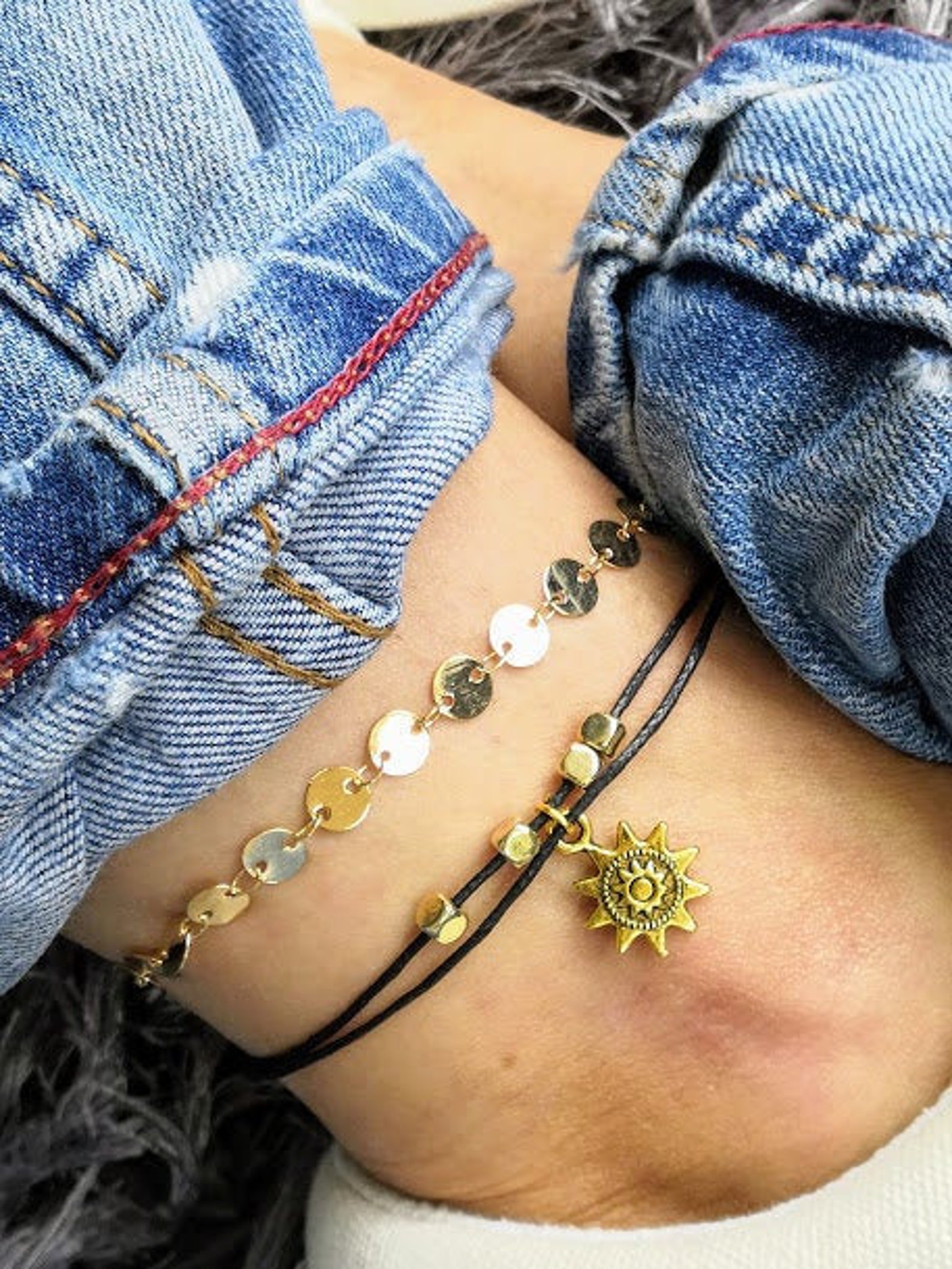 Sun Beaded Anklet Gold Anklet Sun Anklet Beach Anklet - Etsy
