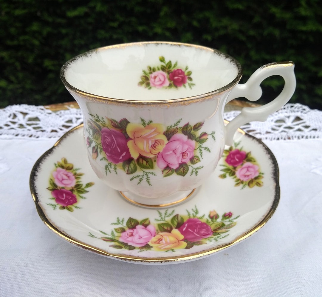 Royal Canterbury "cottage Roses" Fine Bone China Teacup and Saucer, - Etsy