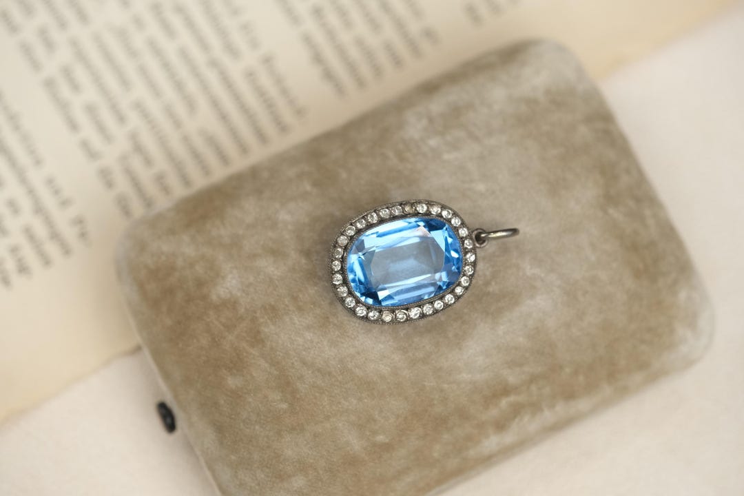 Antique Large Sparkling Blue Paste Pendant - Etsy