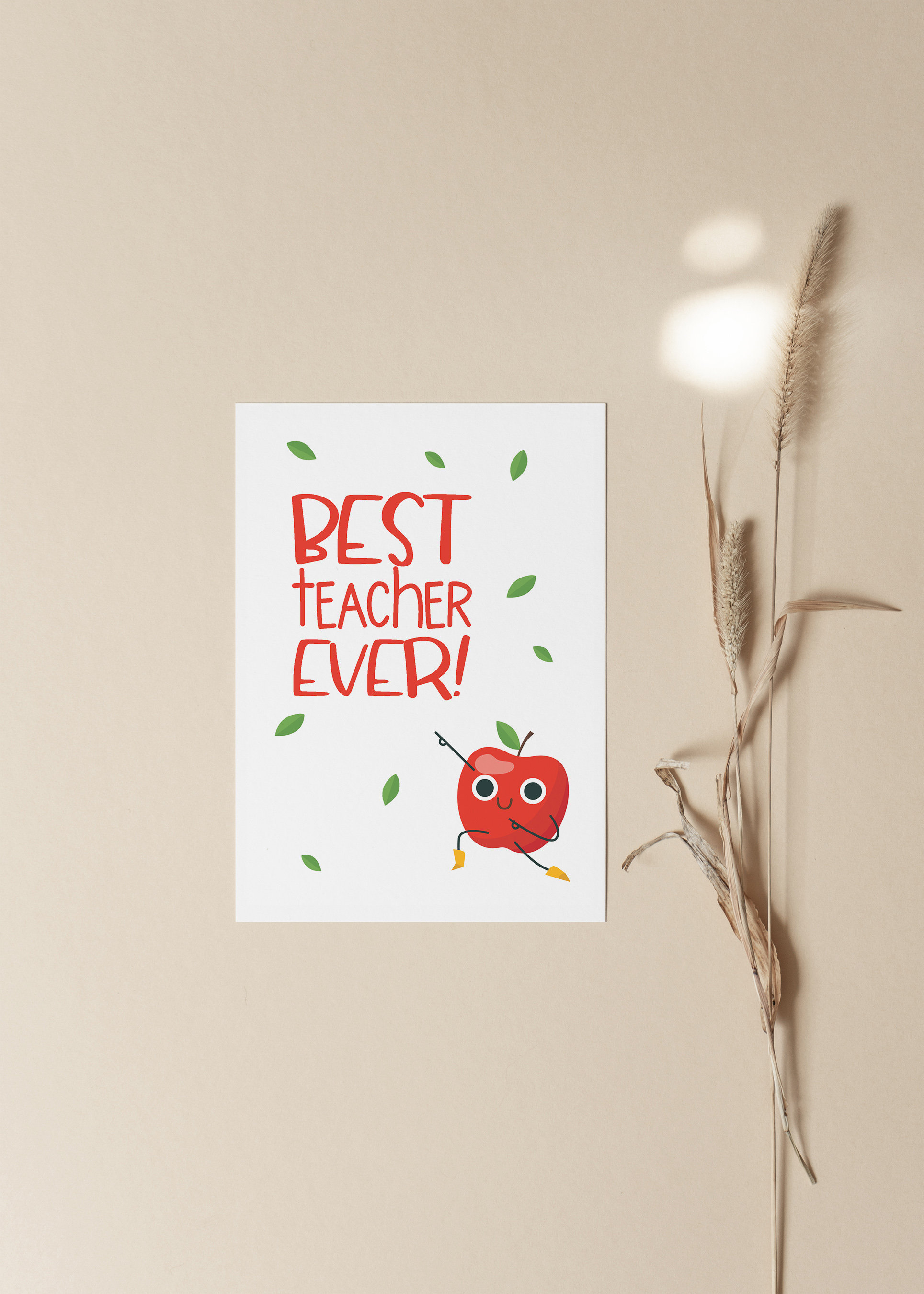 Best Teacher Ever Card, Teacher Appreciation Day Card, Thank You ...