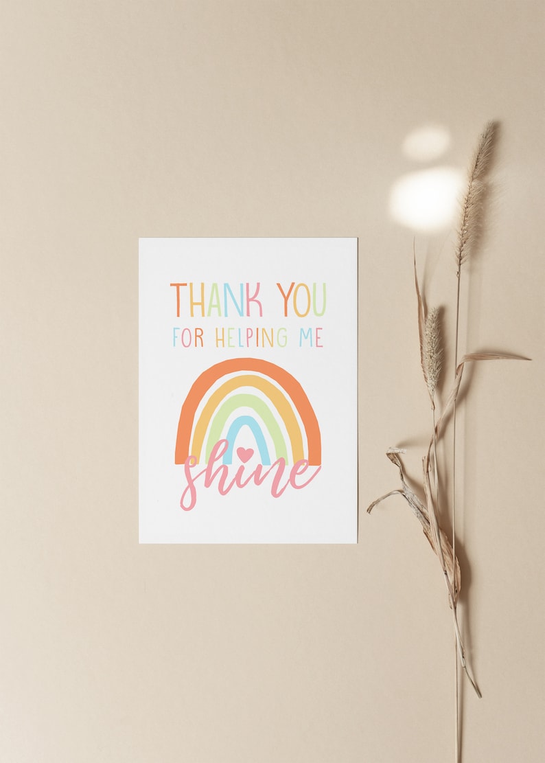 Thank You for Helping Me Shine, Printable Teacher Card, Rainbow ...