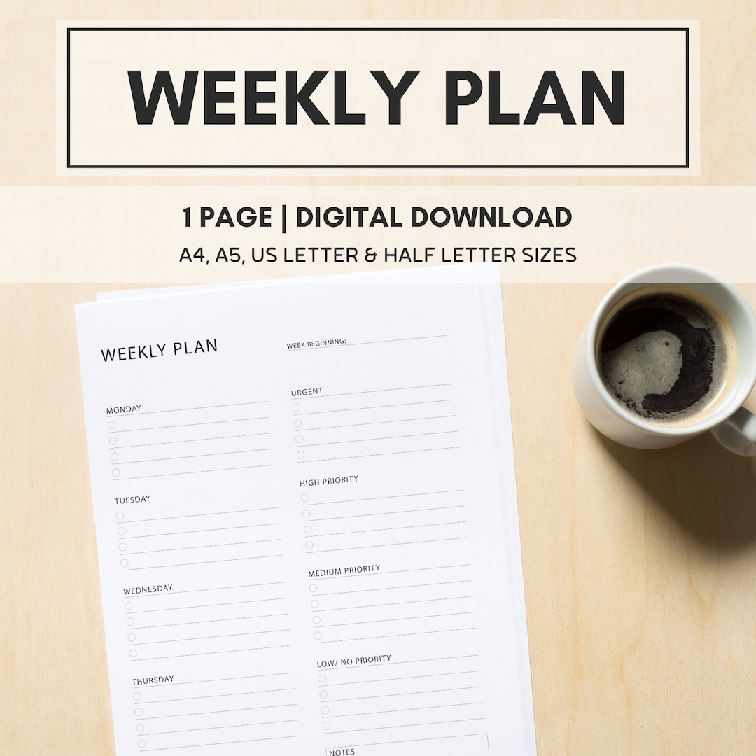 Printable Weekly Priority Planner, Weekly Planner Template, Weekly ...