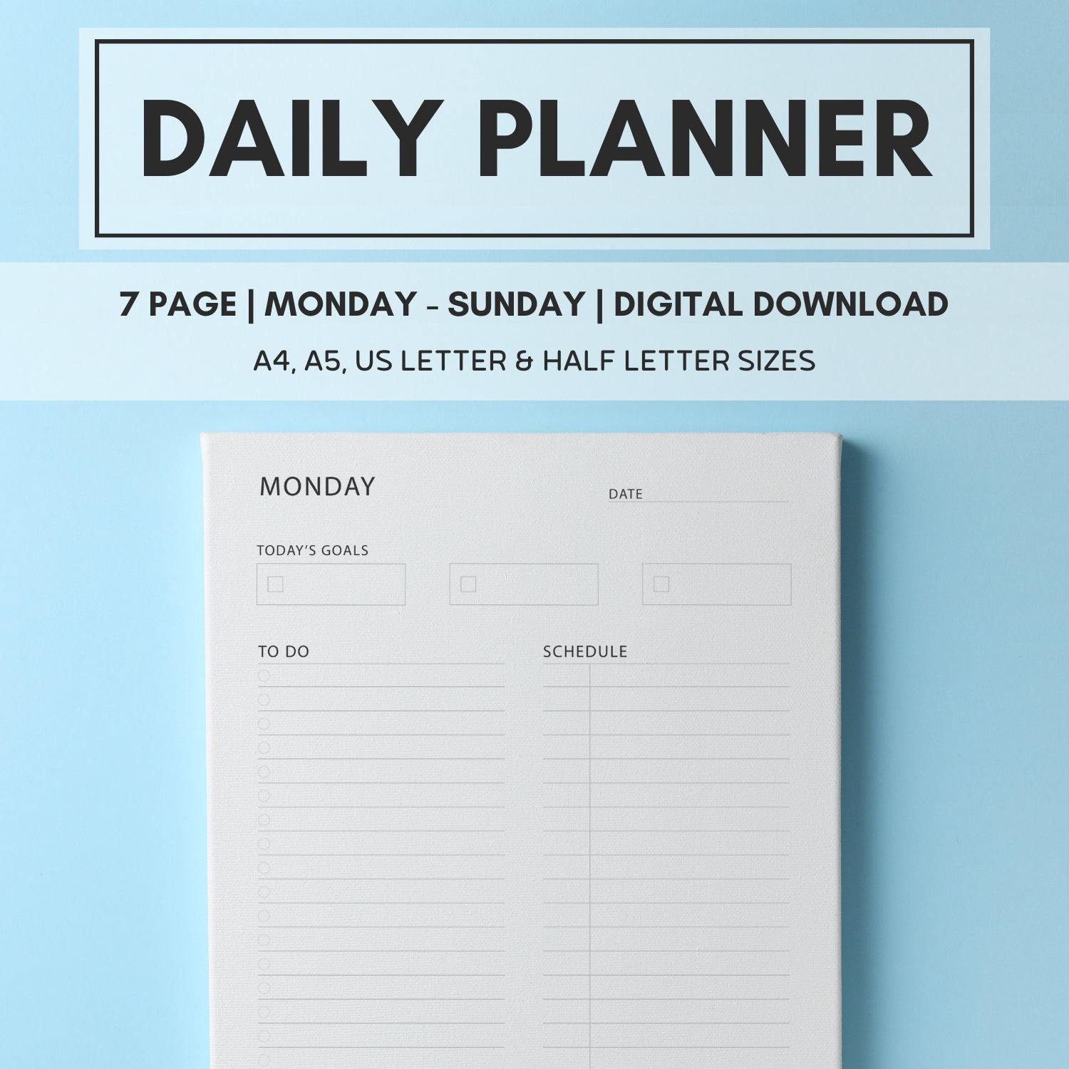 Printable Daily Task Planner, Monday to Sunday Planner Template, Weekly ...