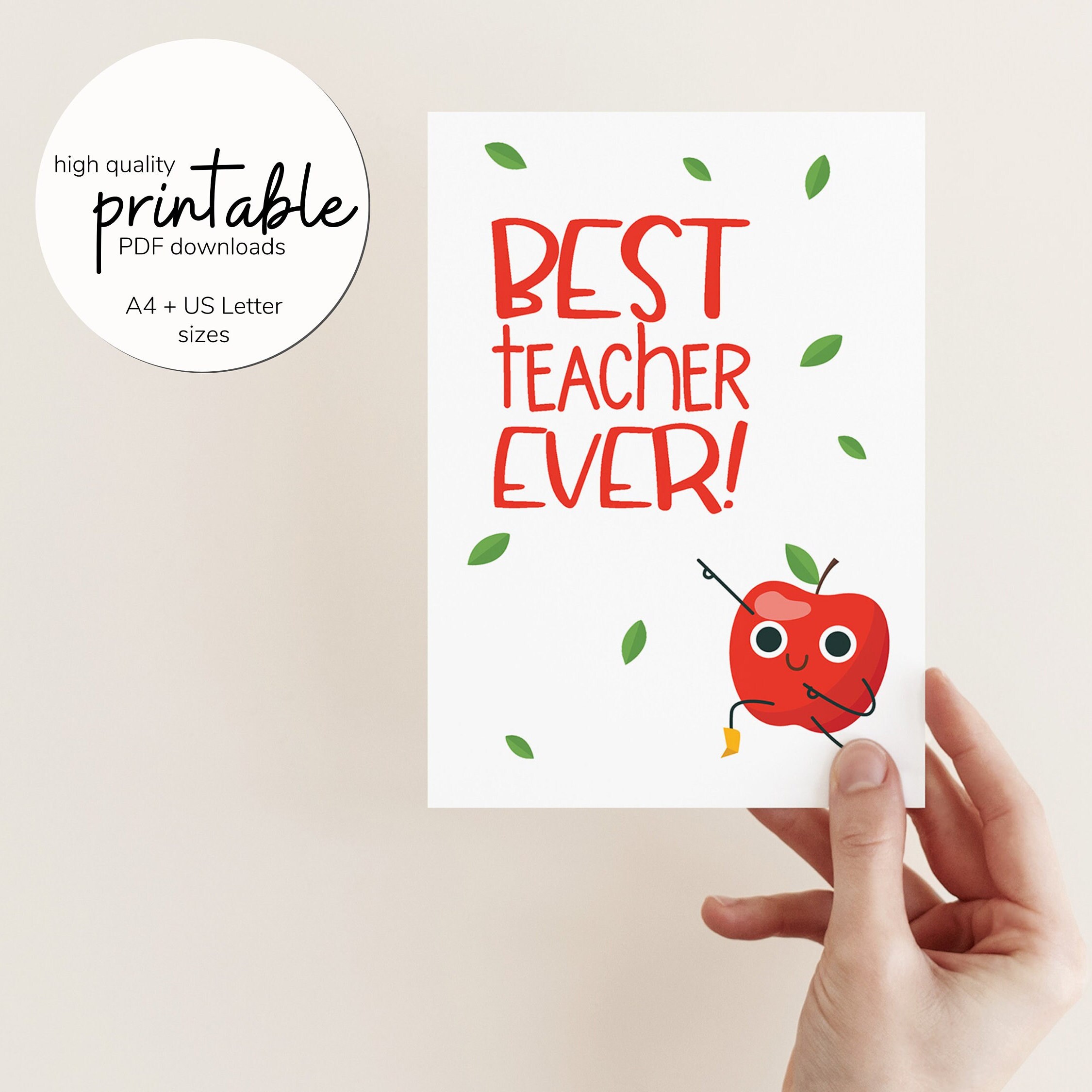 Best Teacher Ever Card, Teacher Appreciation Day Card, Thank You ...