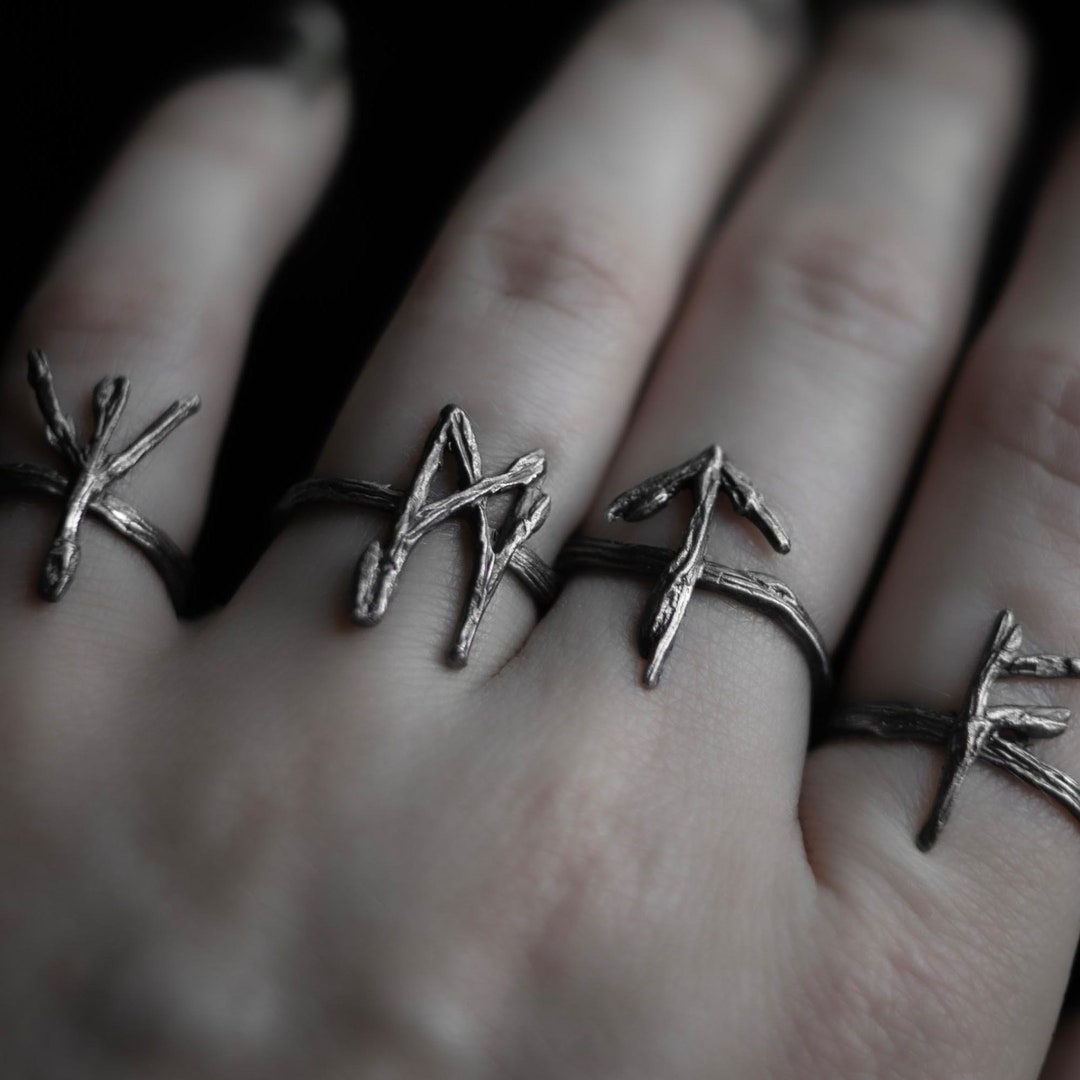 Rune Silver Ring, Viking Runes Rings, Pagan Rings, Mannaz, Algiz, Gebo ...
