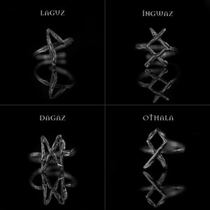 Rune Silver Ring, Viking Runes Rings, Pagan Rings, Mannaz, Algiz, Gebo ...