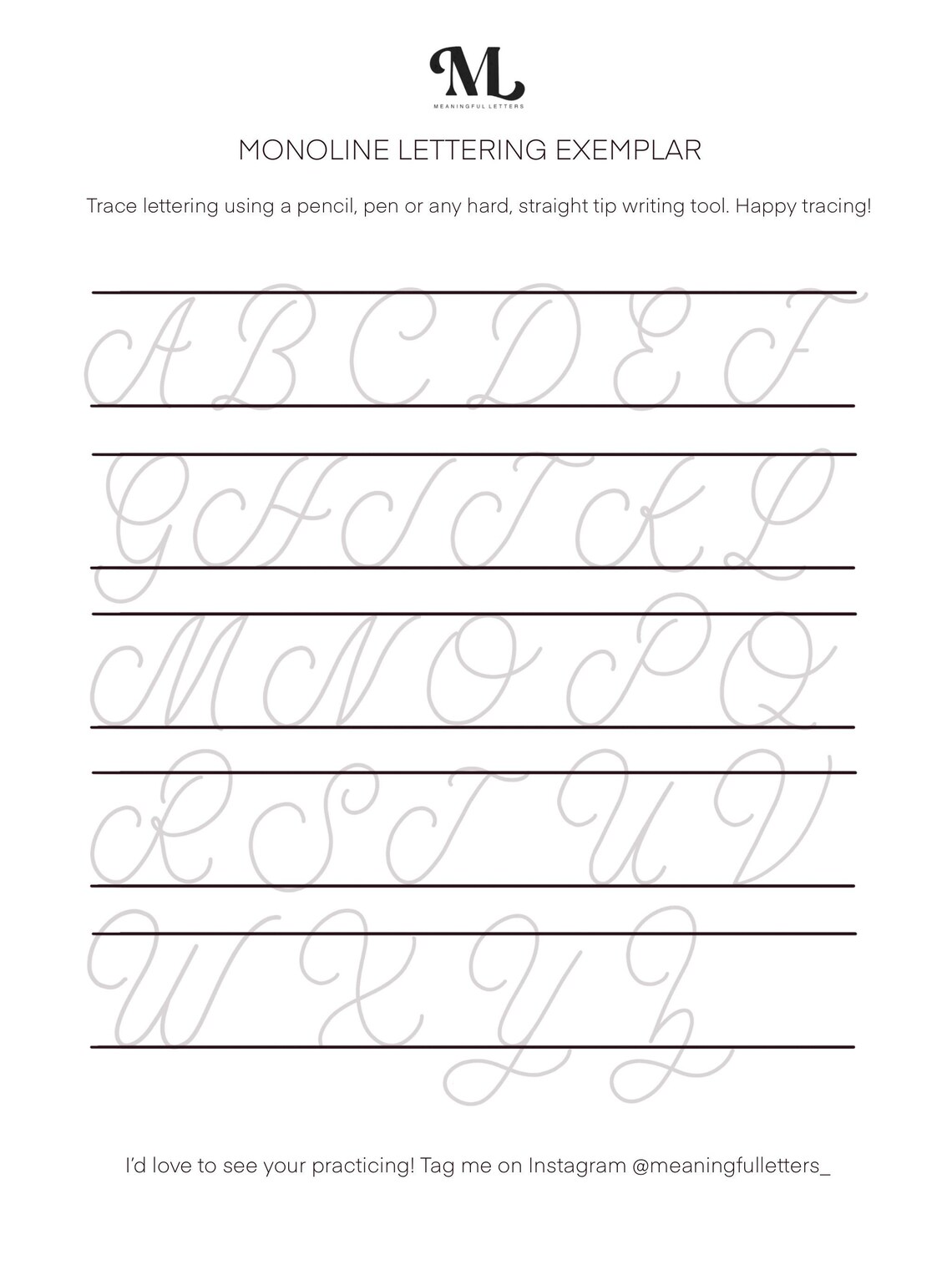 Lettering Practice Tracing Sheet Guidelines Monoline Capital Letters ...