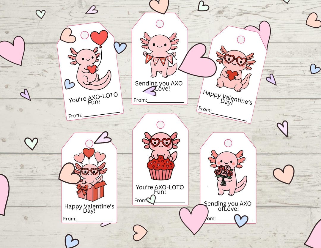Printable Axolotl Valentine Tags | Kids Classroom Gift Tags | Instant ...