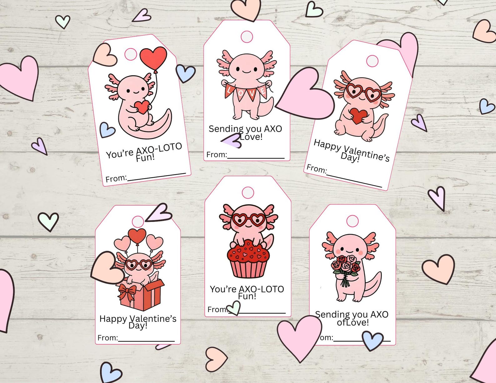 Printable Axolotl Valentine Tags | Kids Classroom Gift Tags | Instant ...