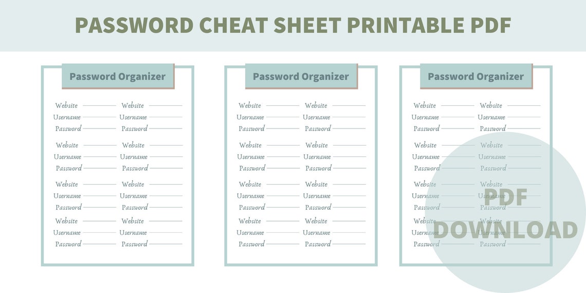 Password Cheat Sheet Printable Pdf Password Keeper Printable - Etsy