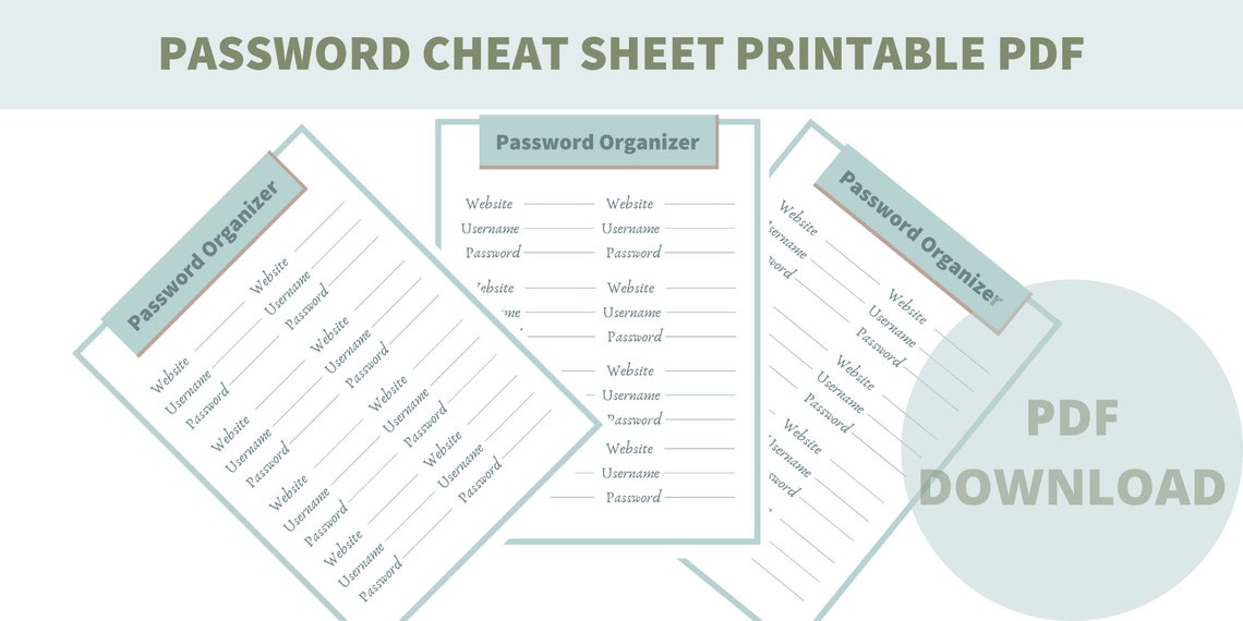 Password Cheat Sheet Printable Pdf, Password Keeper Printable Pdf ...