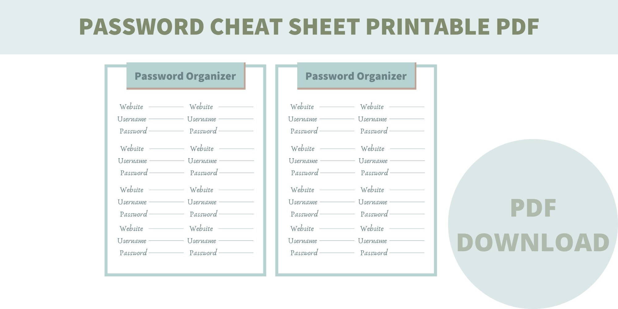 Password Cheat Sheet Printable Pdf, Password Keeper Printable Pdf ...