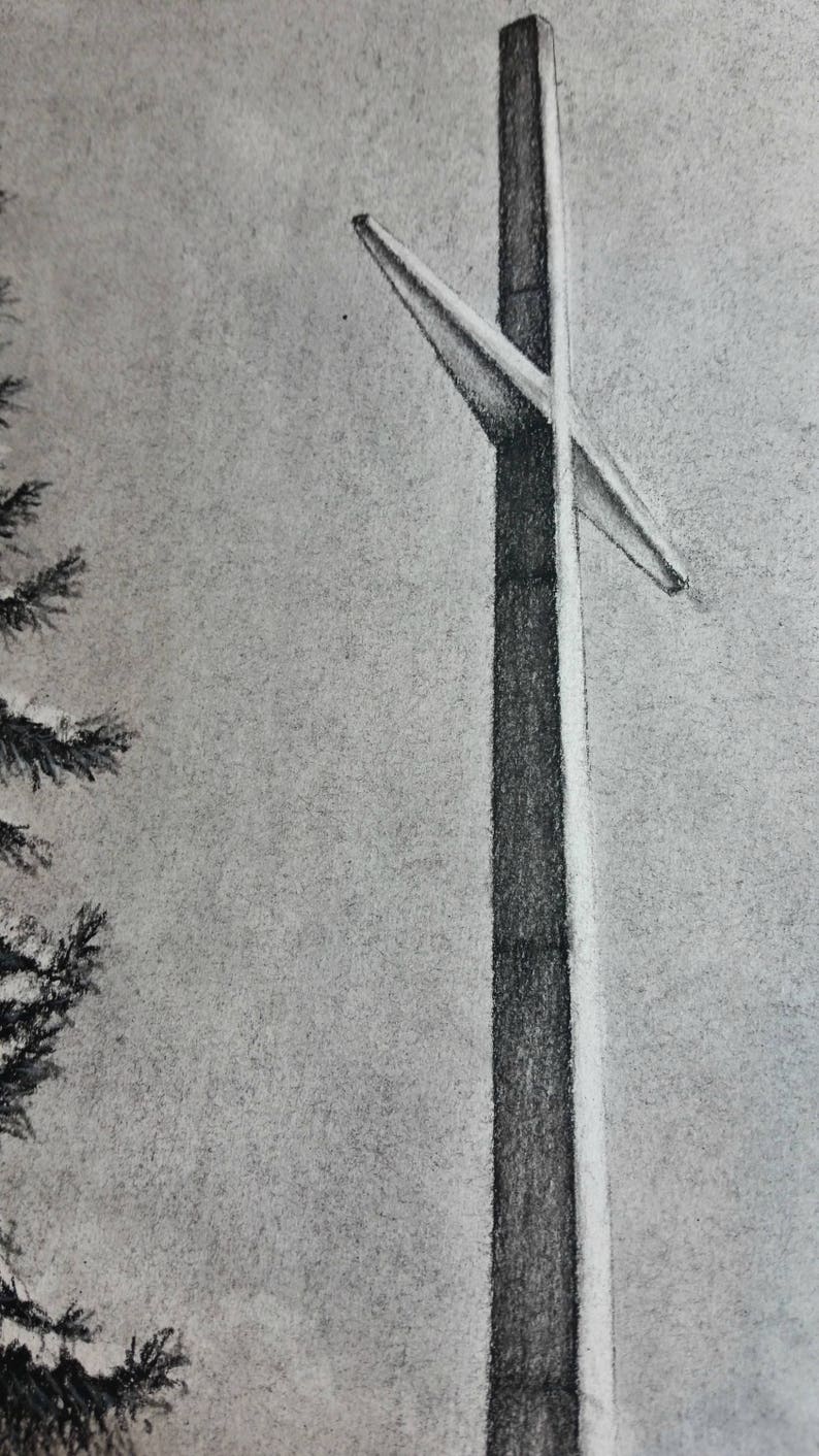 ORIGINAL Tree and Cross Charcoal Drawing - Etsy