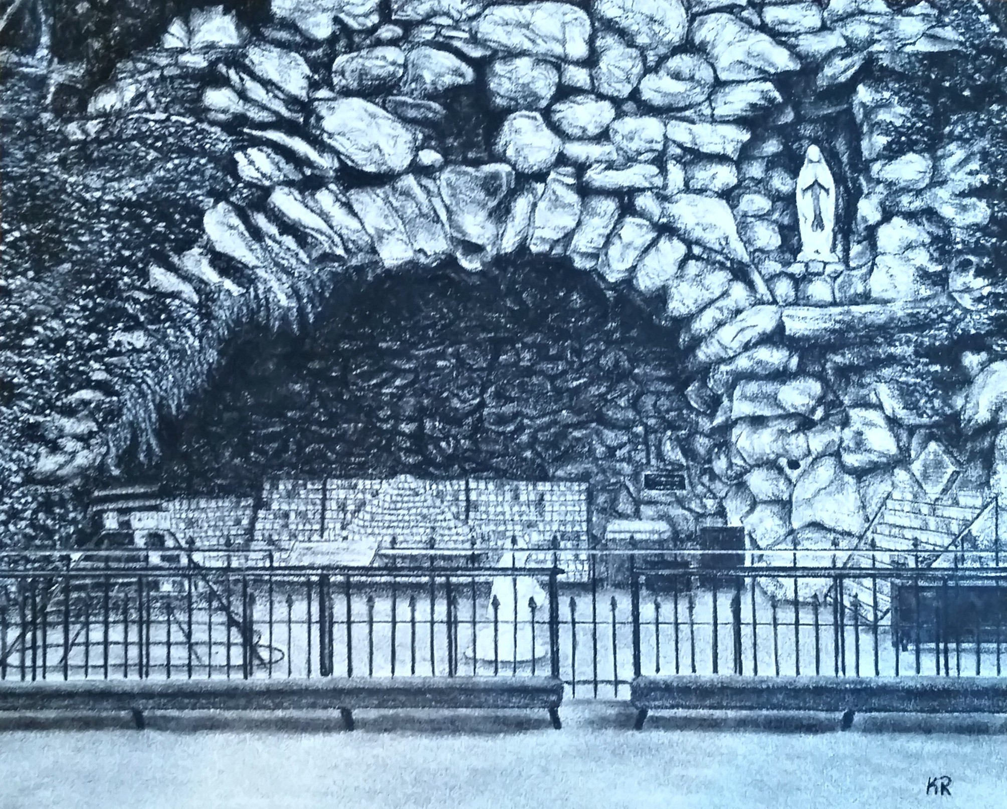Print- Notre Dame Grotto Charcoal Drawing GICLEE PRINT - Etsy